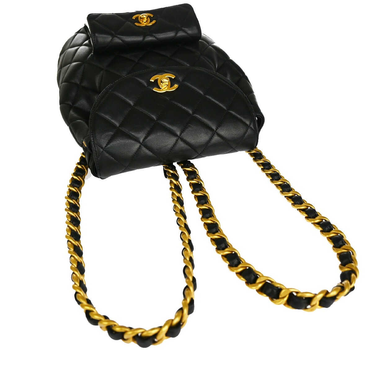 CHANEL CC Logo Matelasse Chain Backpack Bag Leather Black CHANEL CC Logo Matelasse Chain Backpack Bag Leather Black