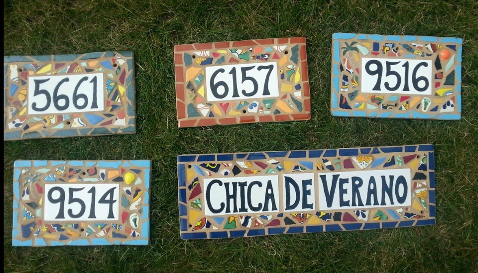Custom TILE MOSAIC HOUSE NUMBER Address Sign NAME PLAQUE Mosaic Art ...