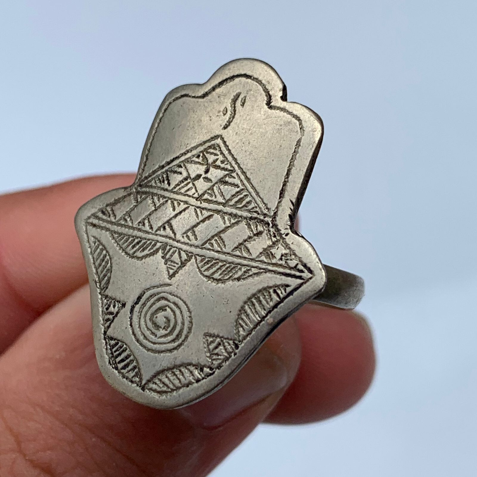 Ancient Old Solid Silver Antique Ring Khamsa With Engraving Stone ...