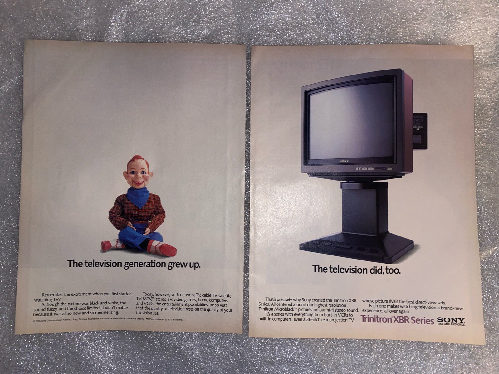 Sony Trinitron XBR Series Television Vintage Nov, 1986 Full 2 Page ...