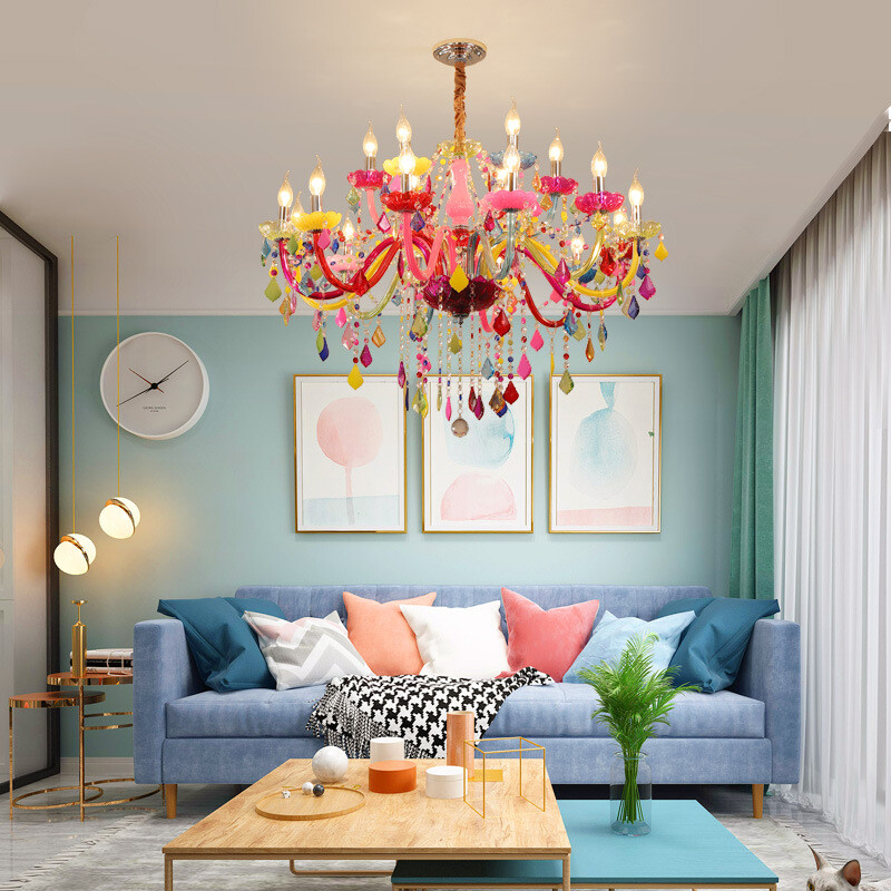 Modern Colourful Crystal Glass Candle Lights Ceiling Pendant Lights ...