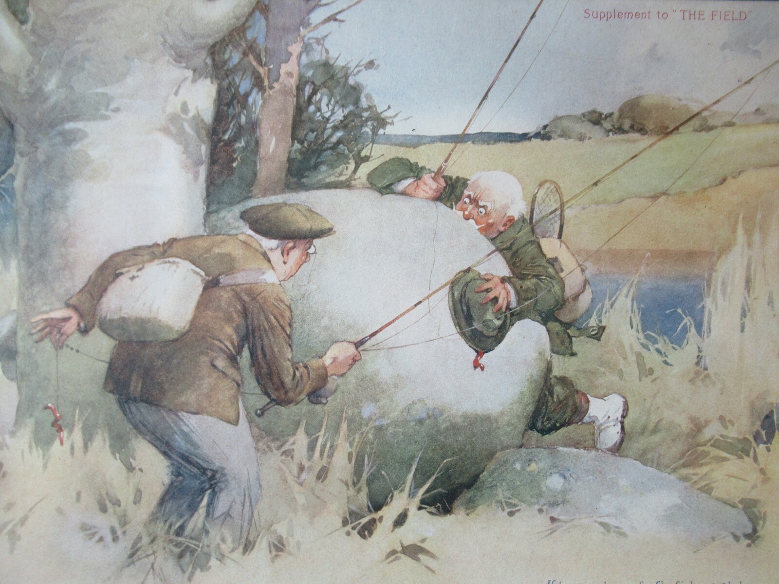Large Old 20's 30's GEORGE E STUDDY Angling Fishing Humorous Print ...