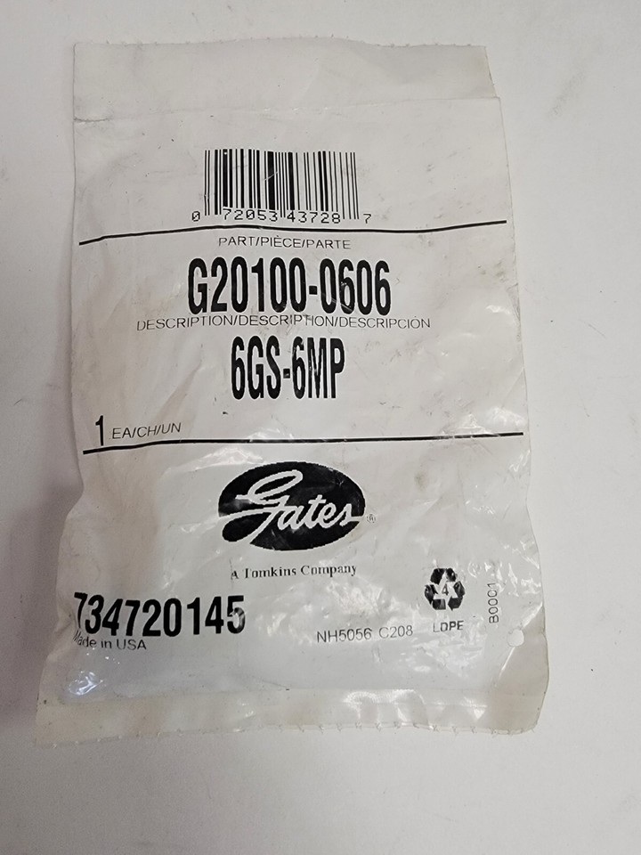 GATES HYDRAULIC HOSE FITTING. G20100-0606. 6GS-6MP. | eBay