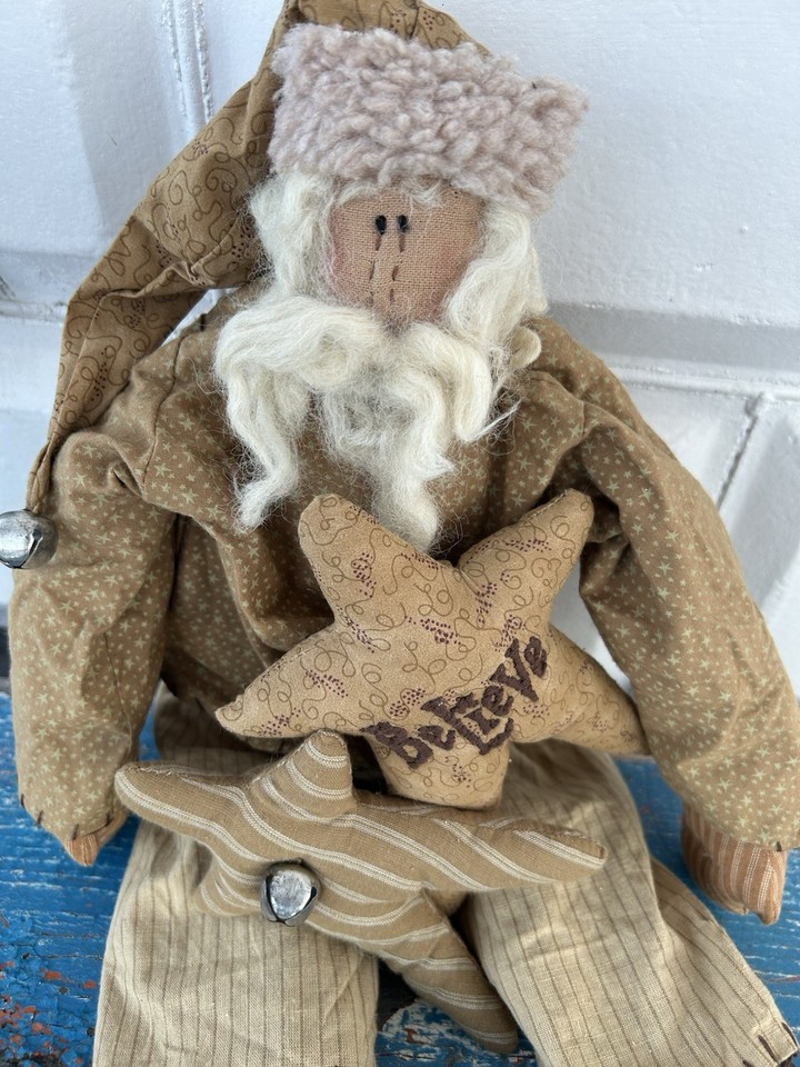 Honey & Me Primitive Folk Art Christmas Shelf Sitter Santa Brown ...
