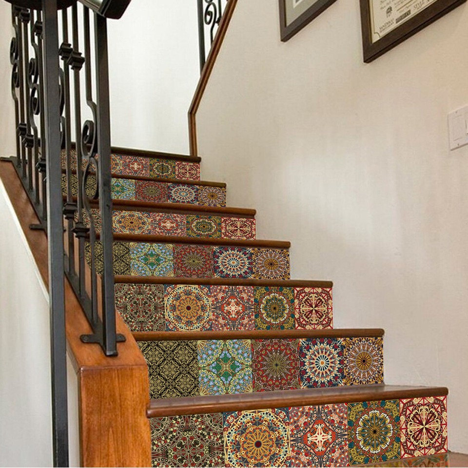 6x 3D Mosaic Stair Riser Decals Wall Tile Stickers Self Adhesive DIY ...