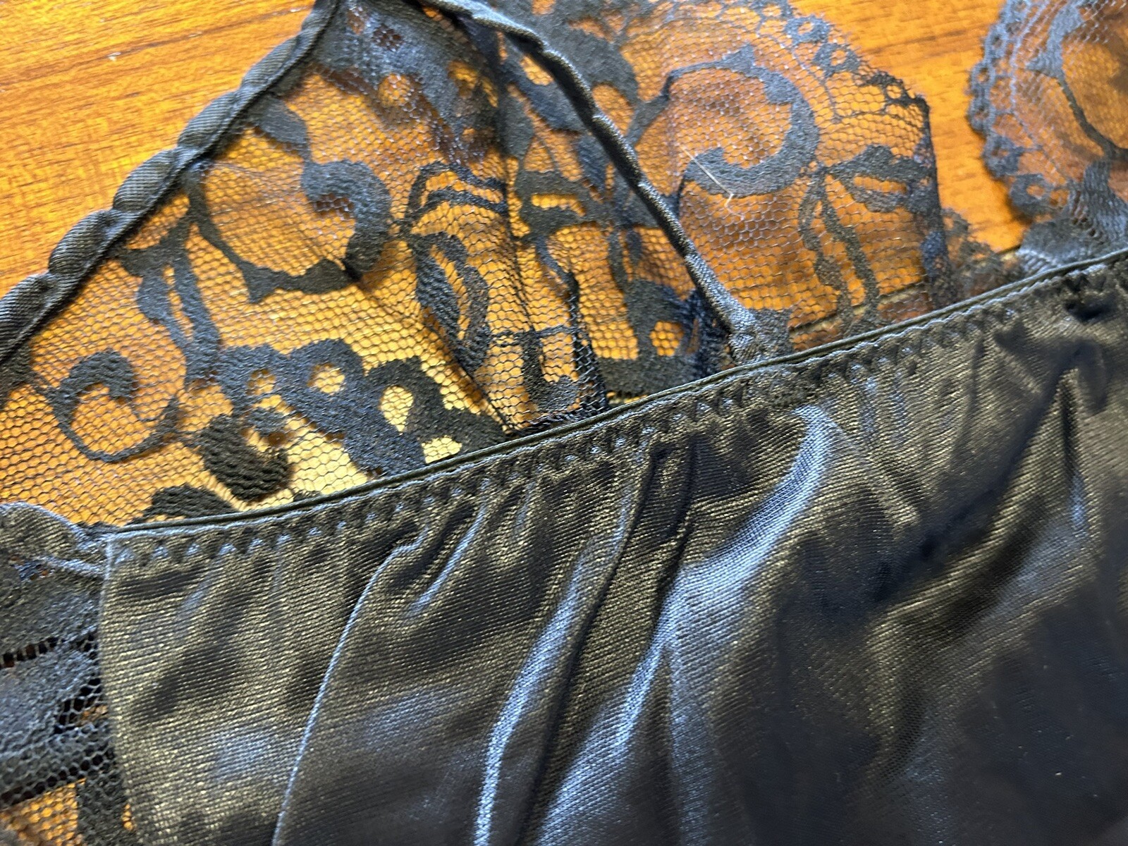 Vintage UNDERCOVER WEAR Black Lace Nylon Semi Sheer T… - Gem