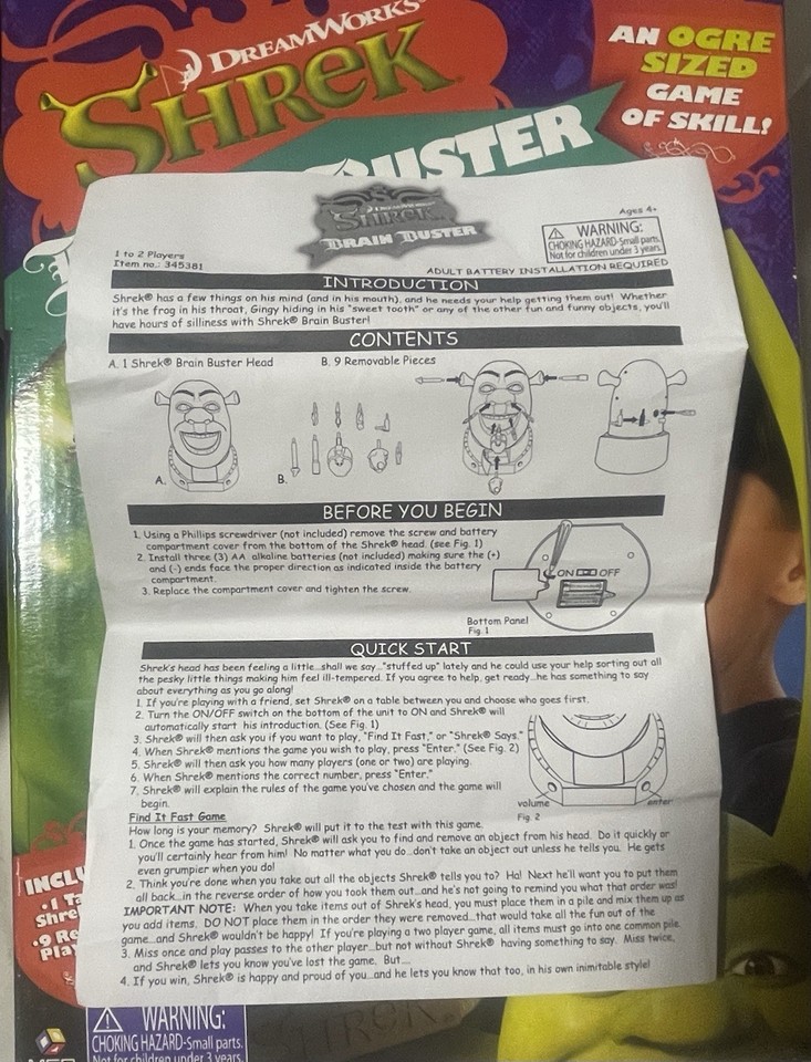 Shrek Brain Buster Talking Game 2006 DreamWorks working complete box ...