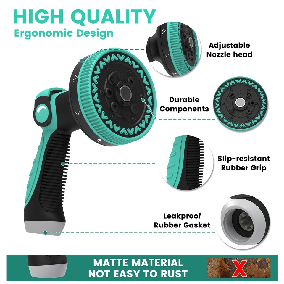 Garden Hose Nozzle, 8 Spray Patterns Hose Sprayer Nozzle, Water Hose ...