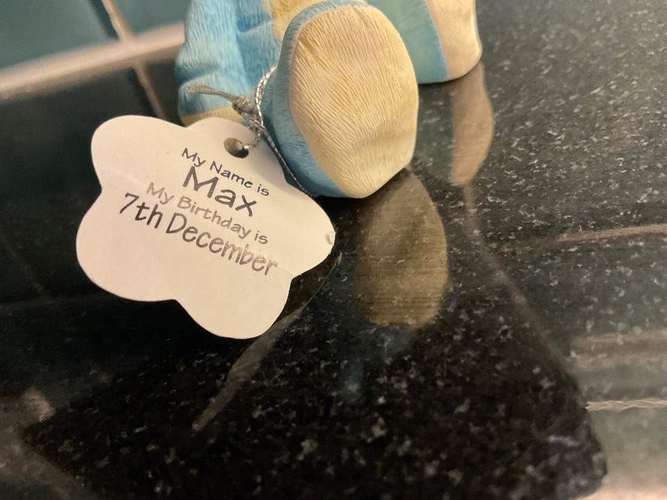 Treasured Pals Blue/White Ceramic Teddy Bear Max 7th Dec VGC Gift | eBay UK