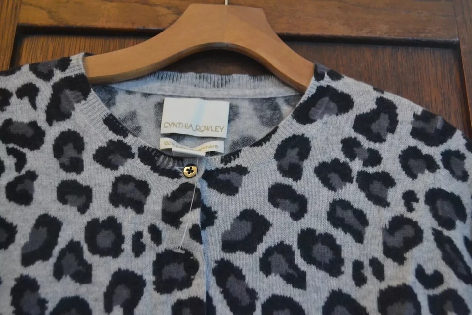 GRAY AND BLACK PATTERNED 2-PLY CASHMERE CARDIGAN SWEATER BY CYNTHIA ...