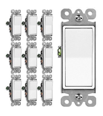10 Pack White Decora Single Pole Light Paddle Rocker Switch UL 15 Amp ...