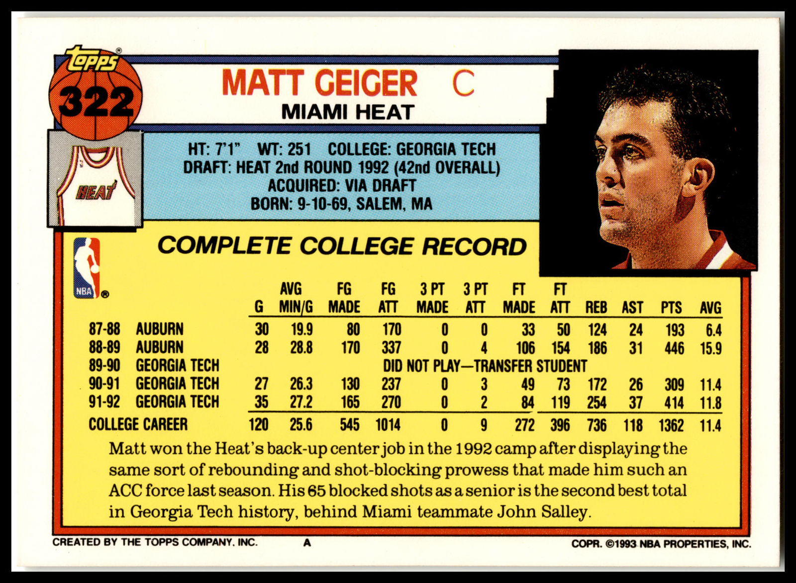Matt Geiger #322 1992 Topps Gold Heat B0127A | eBay