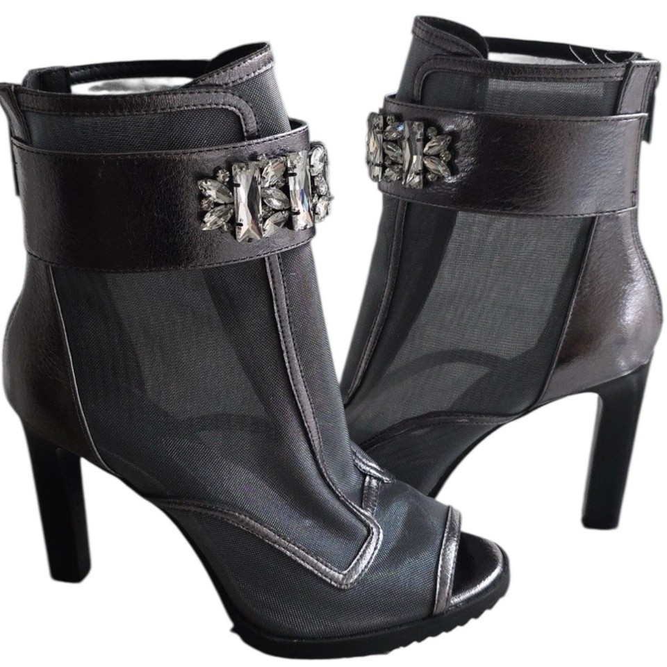 Karl Lagerfeld Paris Blayze Silver Peep Toe Ankle Boots Size 9 | eBay UK