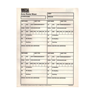 TSR AD&D 1st Ed Battle System - Roster Book Only! VG | eBay