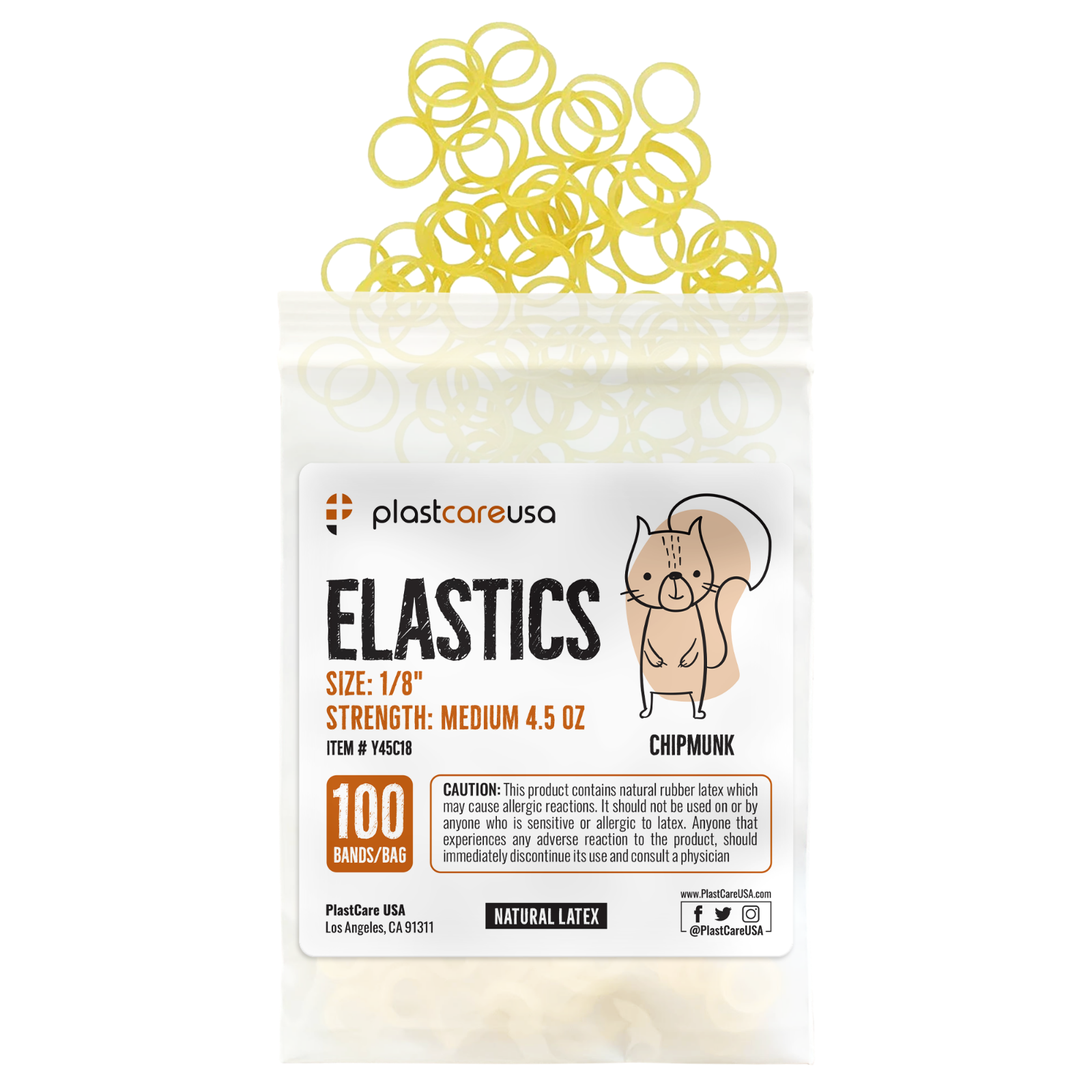 100 Medium 4.5 Oz 1/8" Chipmunk Orthodontic Latex Elastic Rubber Bands ...