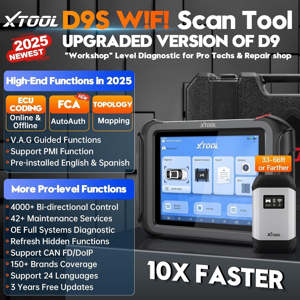 2026 XTOOL D9S Auto Diagnostic Tool Scanner FCA Topology Mapping Key ...