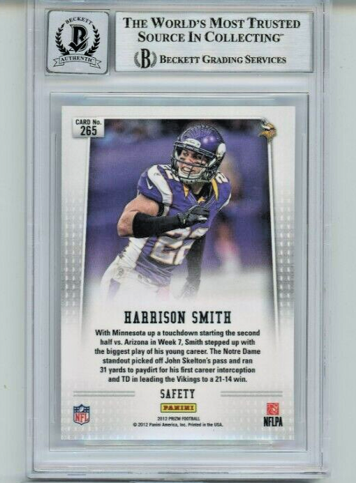 Harrison Smith AUTO 10 Rookie 2012 Panini Prizm #265 BAS Beckett COA ...