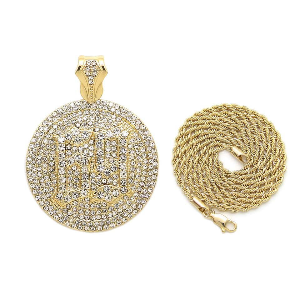 Iced TEKASHI 69 Medallion Pendant & 24" Box, Cuban, Rope Chain Hip Hop ...
