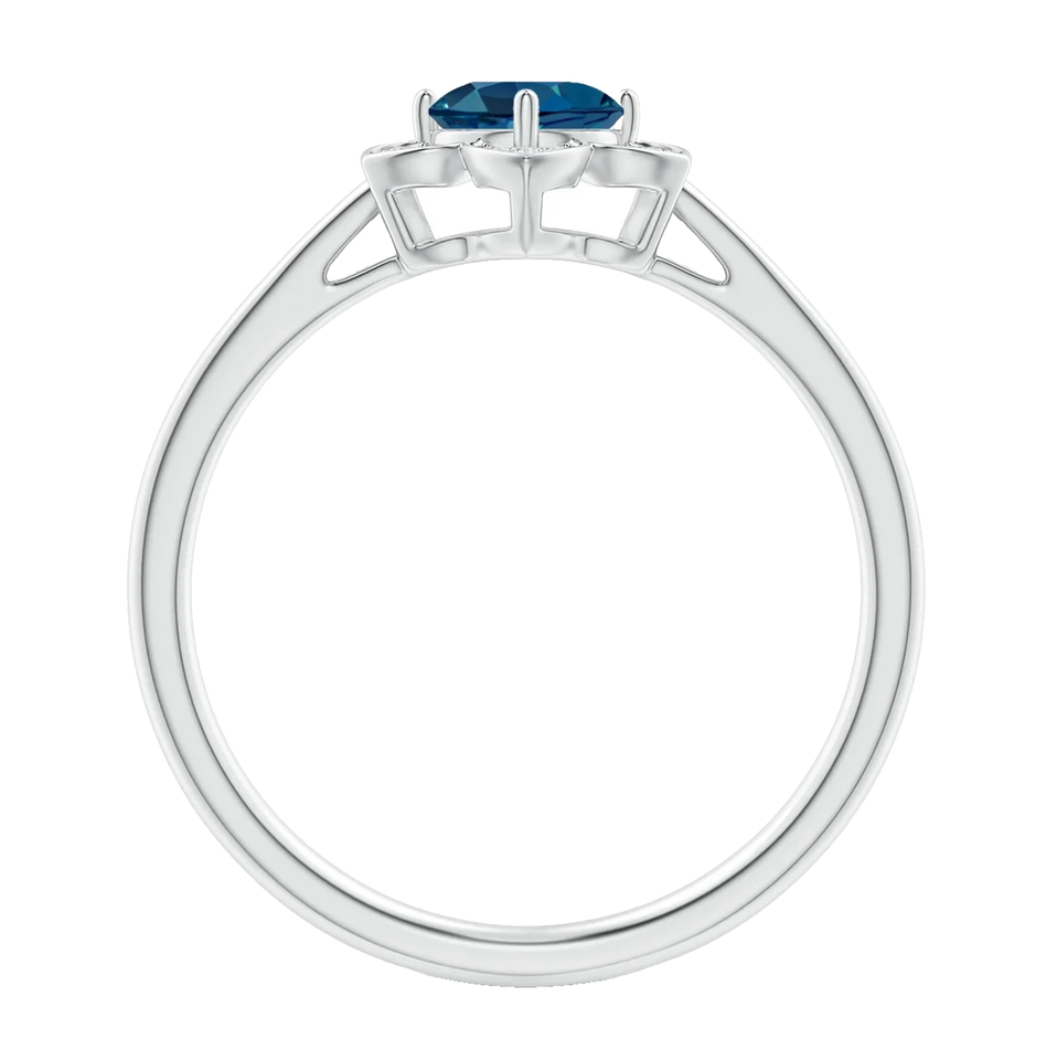 14K Solid Gold London Blue Topaz and Diamonds Wedding Ring Round Cut 0. ...