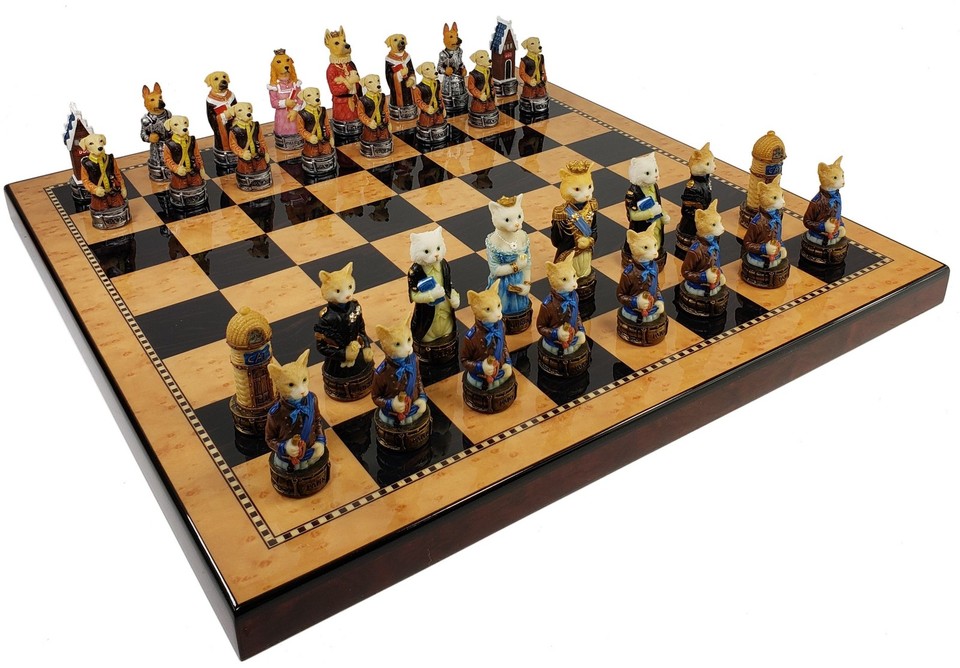 Royal Cats Vs Dogs Animal Chess Chess Set with 18" Walnut Color Board ...