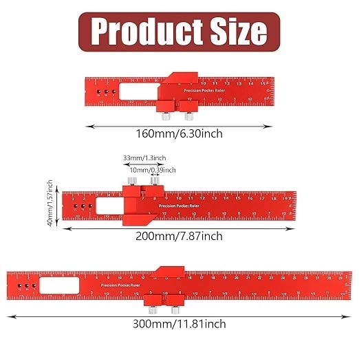 Set of 3 (12, 8, 6 Inch) Woodworking Ruler, Precision Pocket Scribing ...