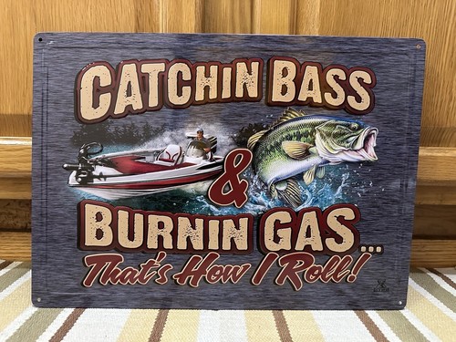Catching Bass Burning Gas Sign Boat Fish Tackle Rod Garage Bar Pub Wall ...