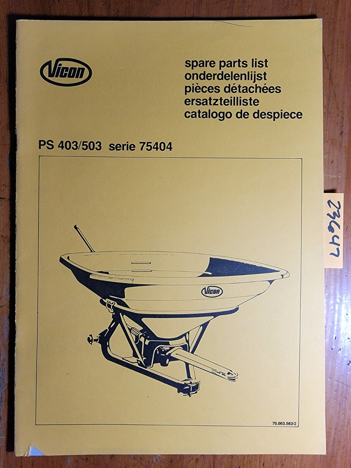 Vicon Greenland PS403 PS503 Spreader Series 75404 Parts Manual 70.003. ...