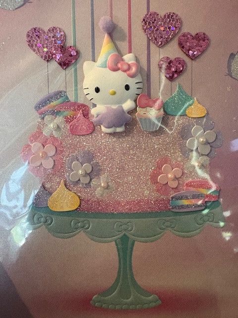 Papyrus Hello Kitty Happy Birthday Pink Glitter Birthday Cake Hearts ...