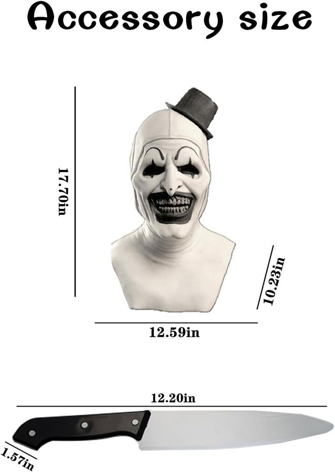 Art Terrifier The Clown Cosplay Costume,ScaryClown Joker Jumpsuit Mask ...