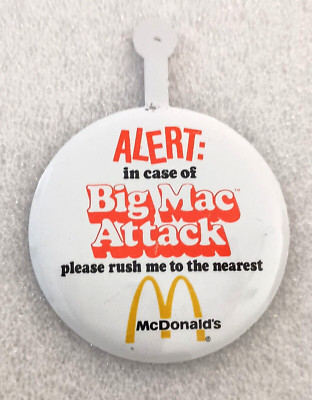 Vtg McDonald's Restaurants Big Mac Attack Employee Tab Button Pin NOS ...
