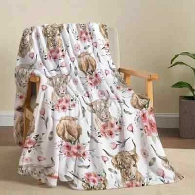 Highland Cow Extra Long Throw Blanket PInk Tan White 60x78 inches | eBay