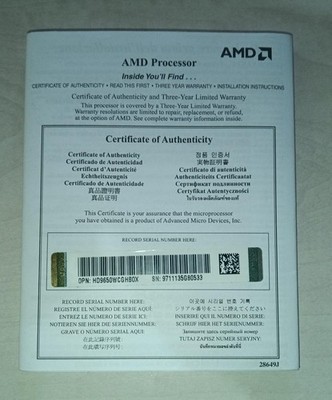 HD9650WCGHBOX AMD Processor Certificate of Authenticity AMD Phenom X4 9650 BOX | eBay