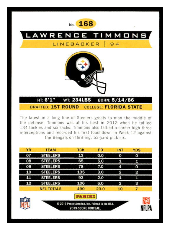 2013 Score #168 Lawrence Timmons Artist Proofs #/32 | eBay