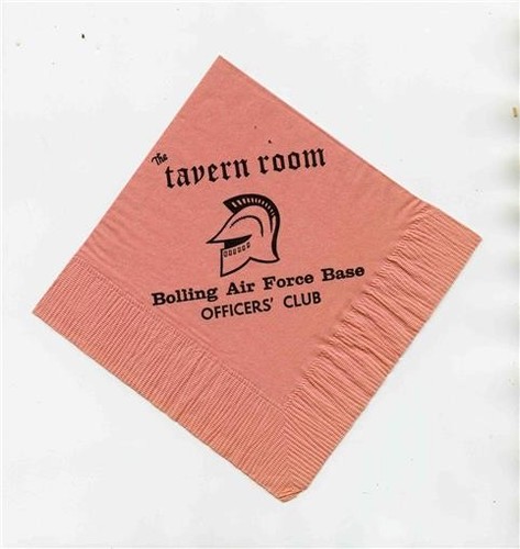 The Tavern Room Napkin Officers Club Bolling Air Force Base 1968 ...