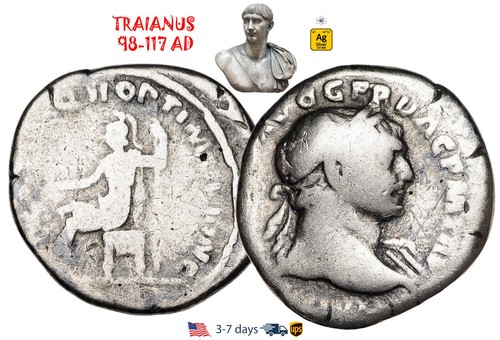 Ancient Roman Empire Coin Silver Denarius Trajan 98 - 117 AD Authentic ...