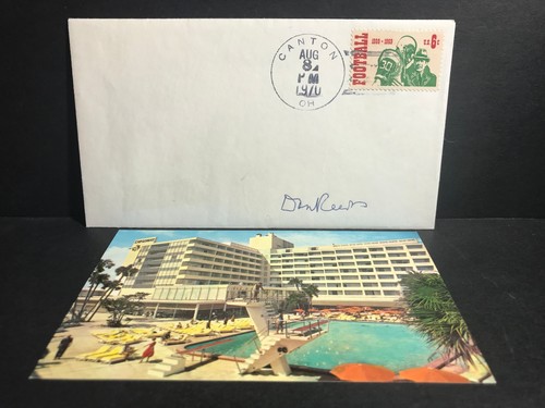 Signed Dan Reeves HOF Envelope +Postcard AUTOGRAPH Died 1971 LOA Rams ...