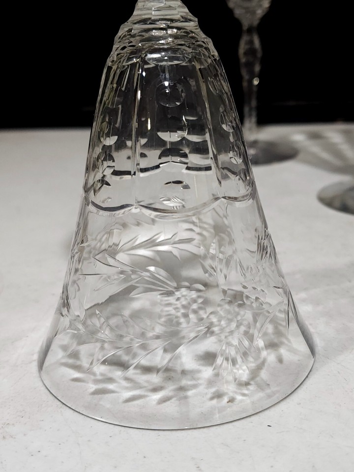 SET OF 4 - Early Seneca Crystal 190-22 Wheel Cut Etched 8 1/4" WATER ...