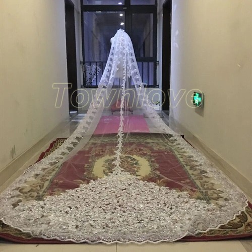 Sequin Bride Cathedral Bridal Veil Lace Edge 1 Layer Metal Comb 5 ...