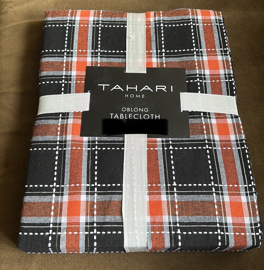 Tahari Halloween Tablecloth New Orange Black Plaid 60”x102” | eBay