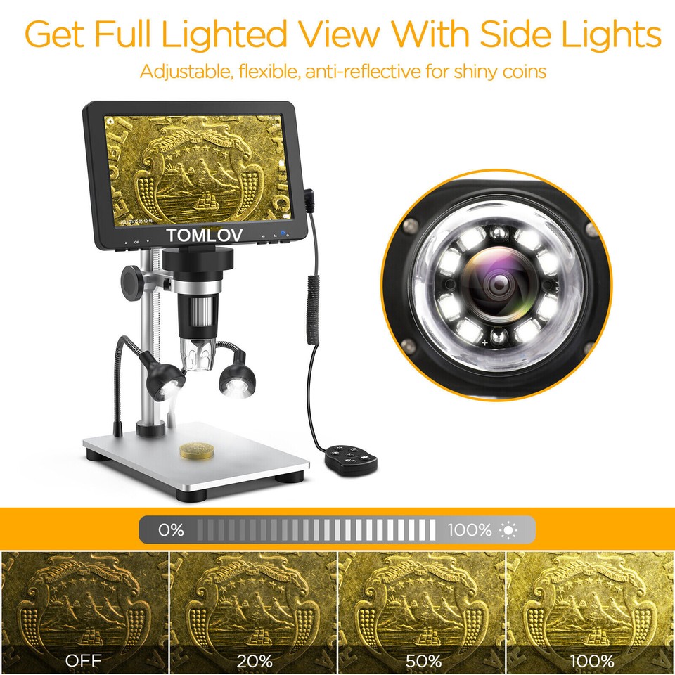 TOMLOV Digital Magnifier 1200X 7'' Coin Microscope camera Soldering ...