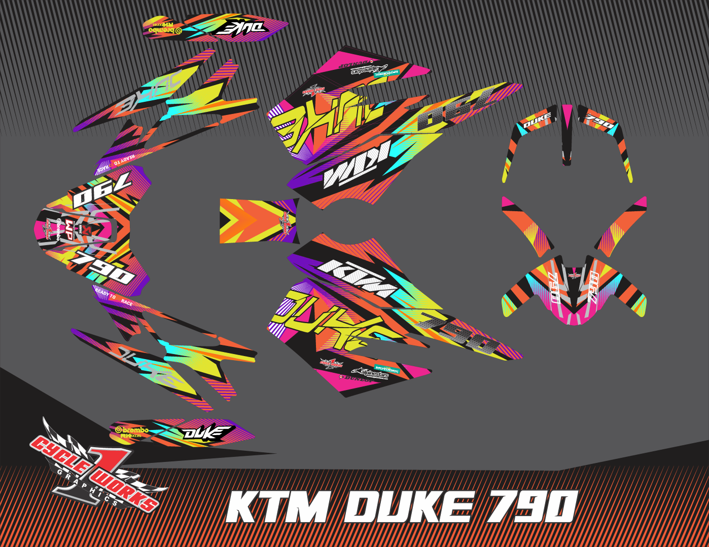 KTM 790 & 890 Duke Supermoto Semi Custom Graphics Kit Super Cyclop | Works