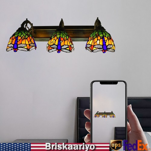 Retro Wall Sconce Stained Glass Lampshade Tiffany Style Vanity Light ...