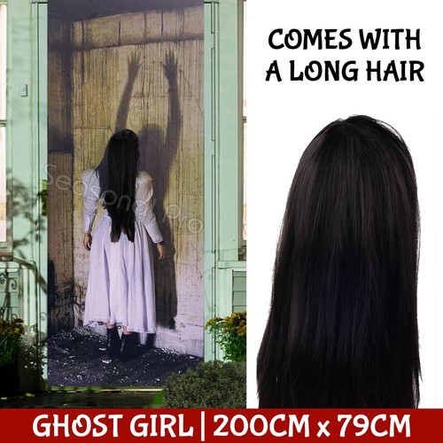 3D Door Window Halloween Wall Hanging Ghost Girl With Long Hair Home ...