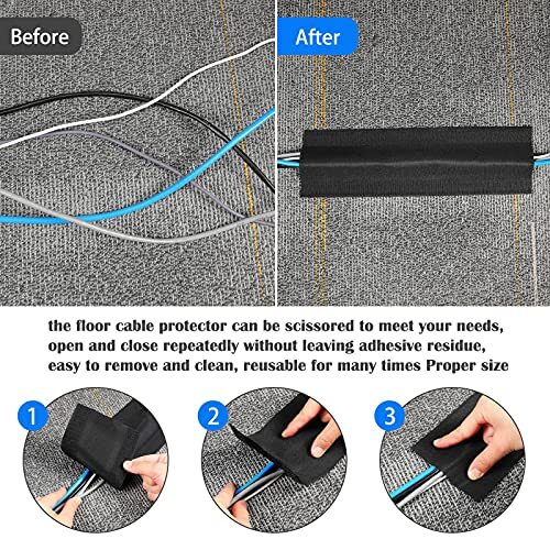 Black Floor Cord Cover Carpet Cable Cover Protector Cable Management, 4 ...