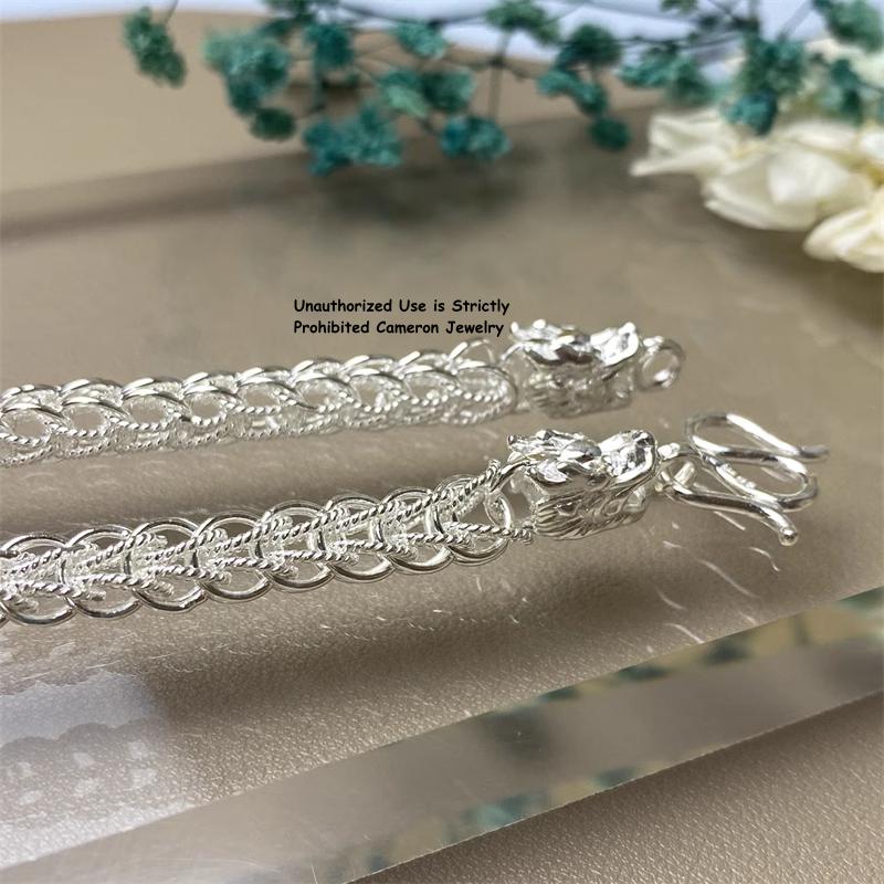 Solid S999 Fine Silver 999 Chain 10mm Dragon Double Wheat Link Necklace ...