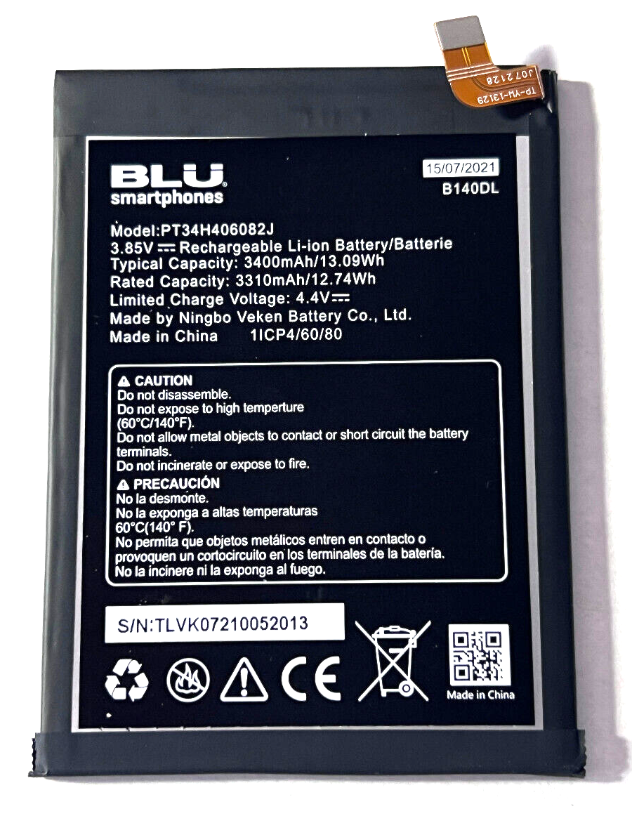 OEM TRACFONE BLU VIEW 3 B140DL REPLACEMENT BATTERY PT34H406082J 3400mAh ...