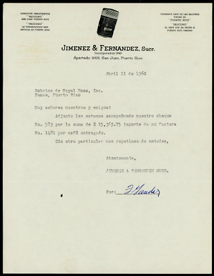 VTG COMMERCIAL LETTER / JIMENEZ & FERNANDEZ / CAFE YAUCONO / PUERTO ...