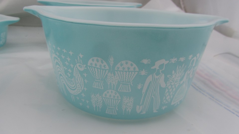 VTG Pyrex Amish Butterprint 471 1 Pt x 2 / 473 1 Qt x 2 4 Piece Bowl ...