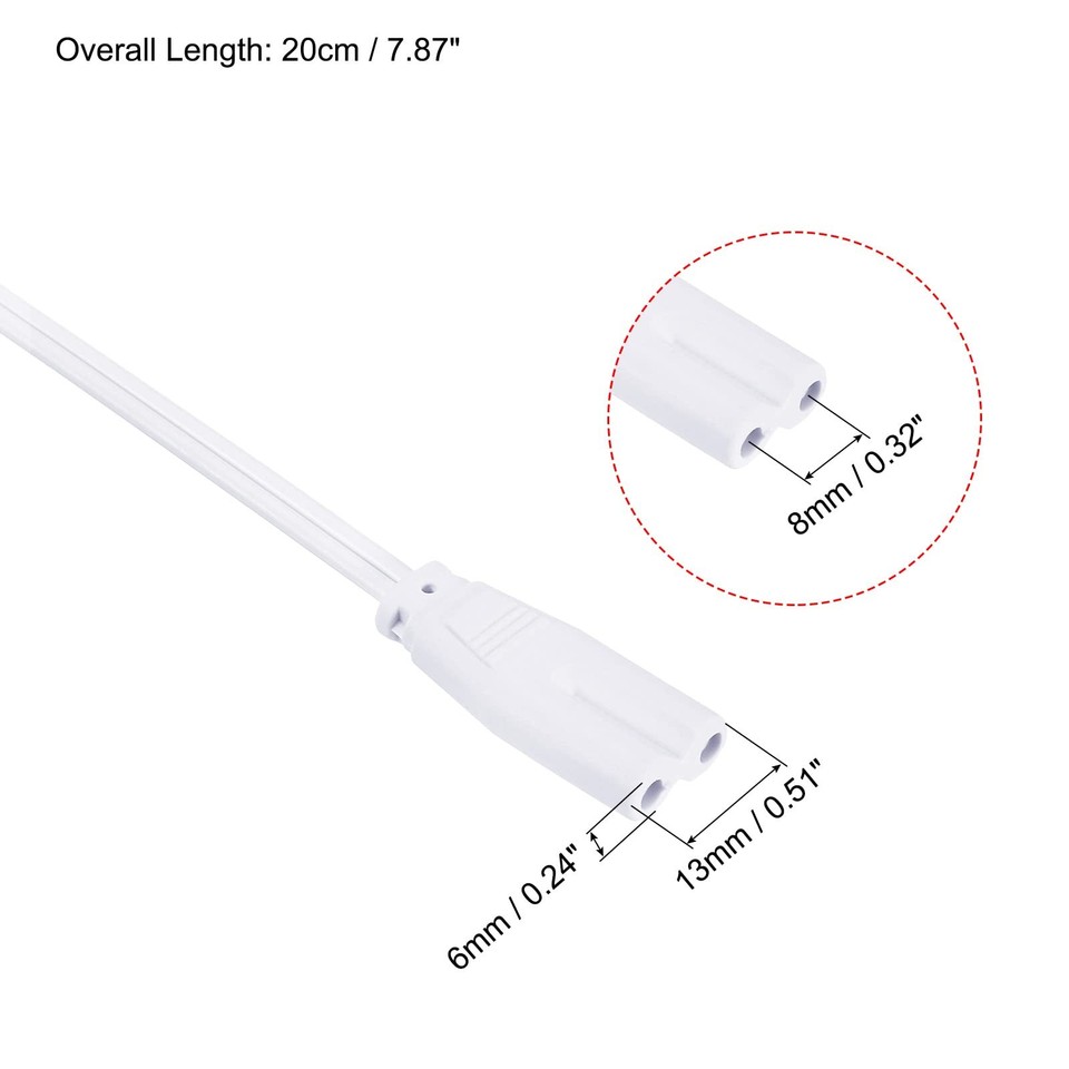 Lamp Connecting Wire for T4 T5 T8 LED Tubing, 20cm 2 Pin Double End ...