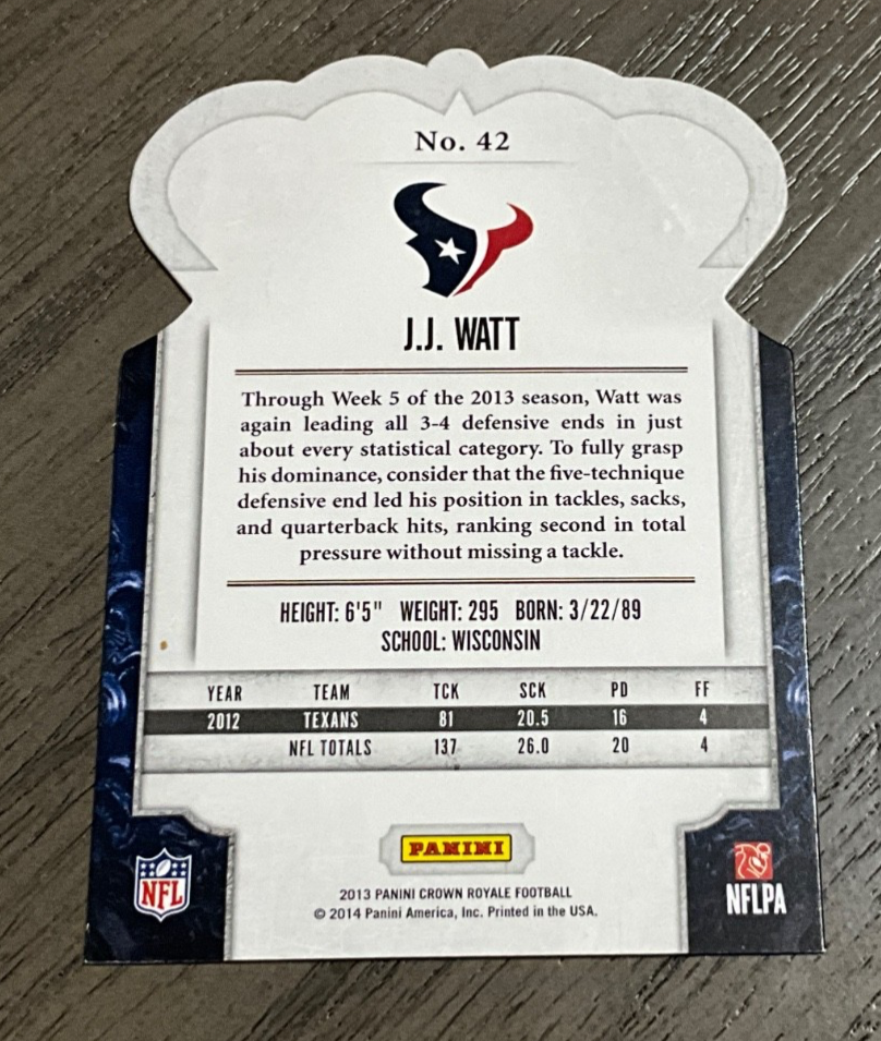 JJ Watt 2013 Panini Crown Royale # 42 Red Die-Cut Crown /99 Houston ...